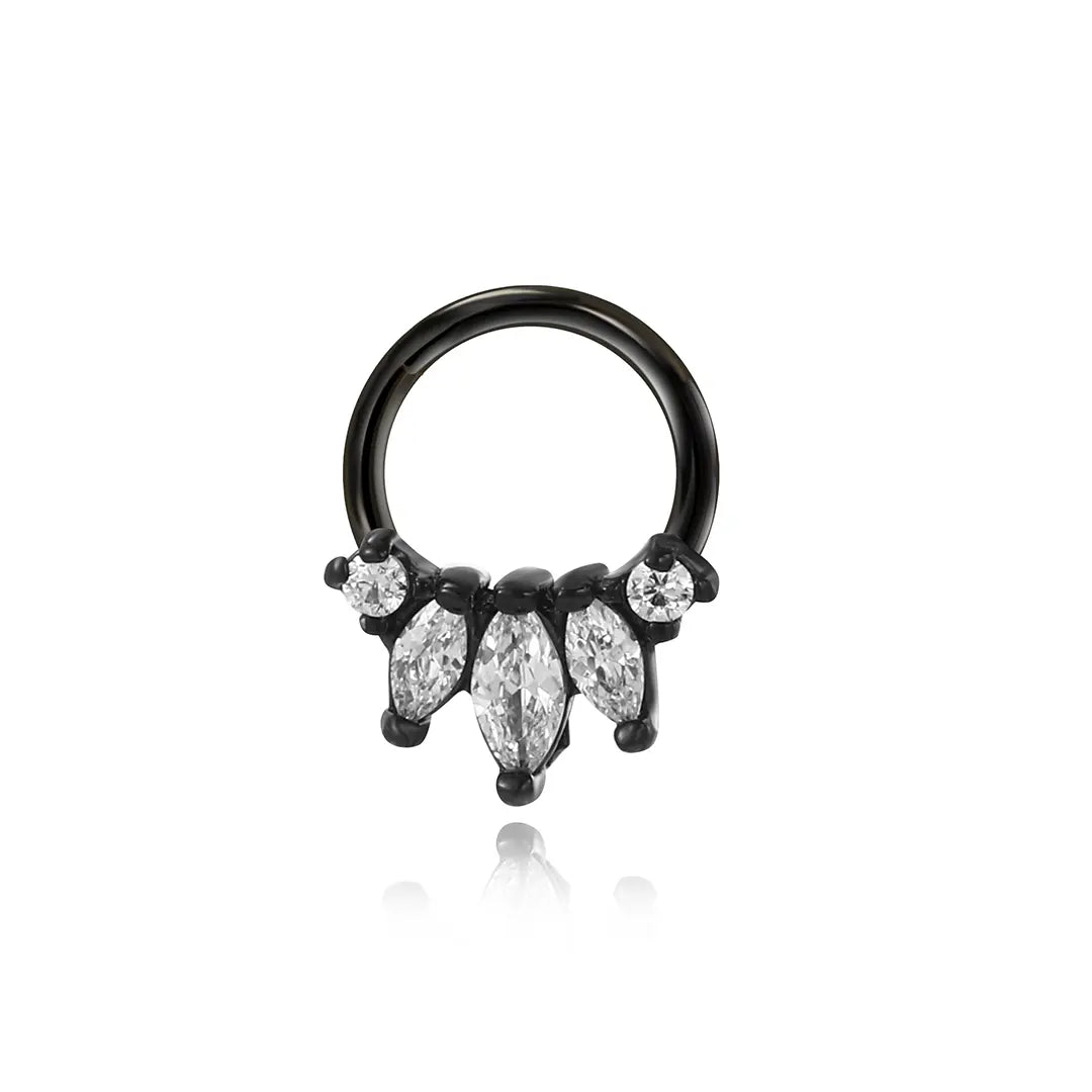 Black Metal Cartilage Hoop Featuring Crown Marquise CZ Stone For Septum