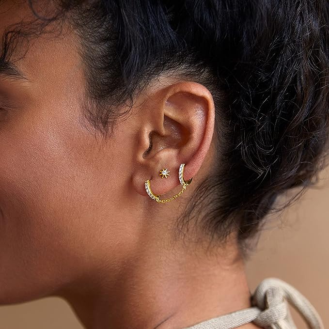 Glowing Sun CZ Flat Back Cartilage Piercing Stud For Helix Piercing ...