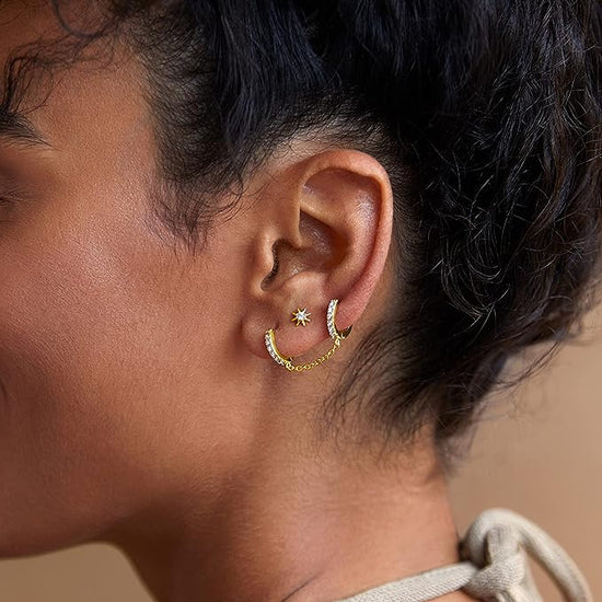 Glowing Sun CZ Flat Back Cartilage Piercing Stud For Helix Piercing – COR BLOOM