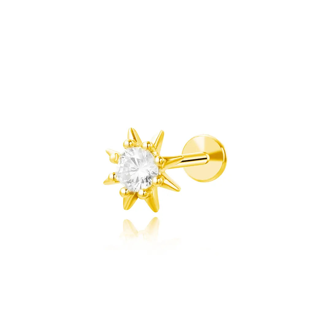 Glowing Sun CZ Flat Back Cartilage Piercing Stud For Helix Piercing